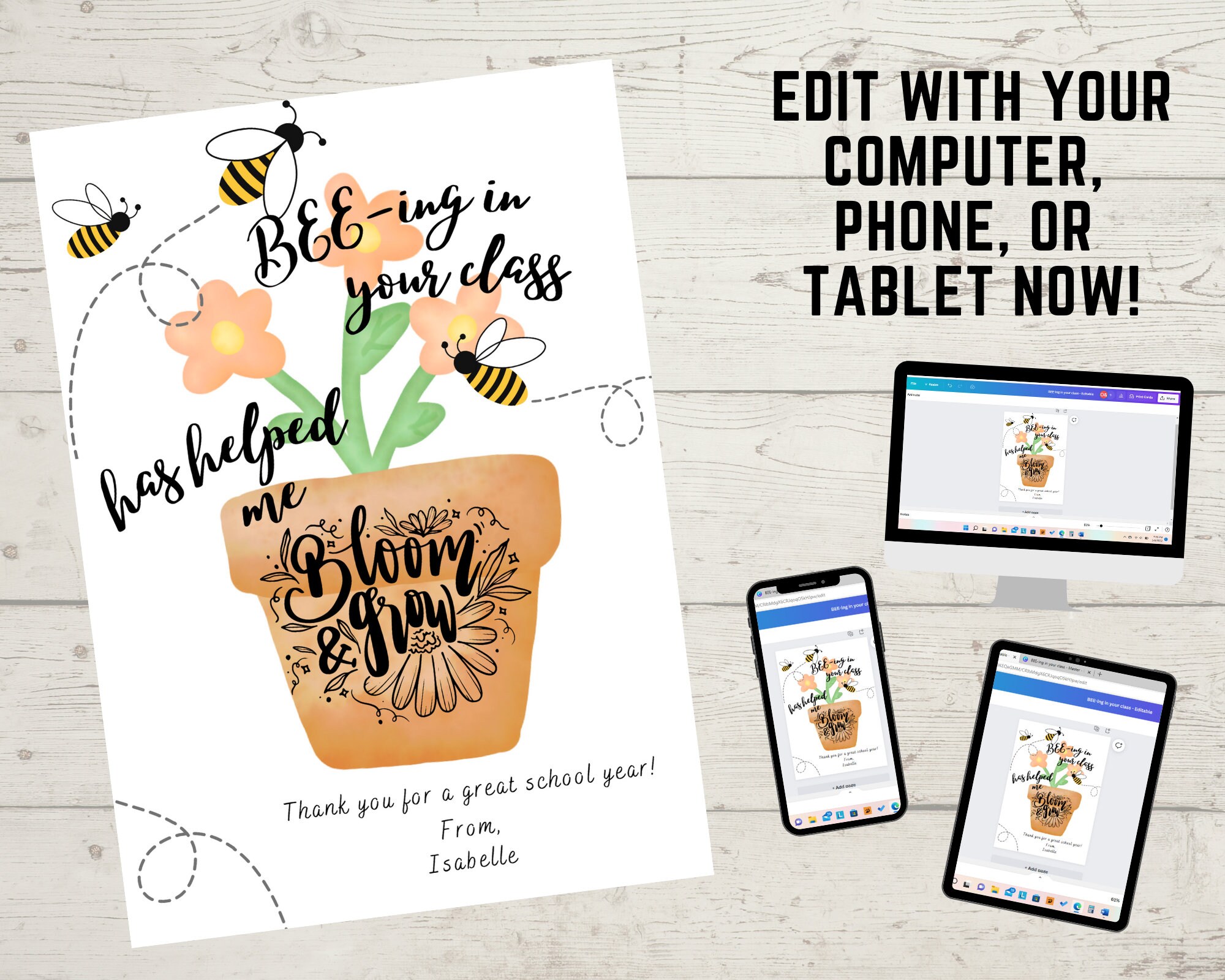 Teacher Gift Tag, Bloom and Grow Teacher Appreciation Gift, End of ...