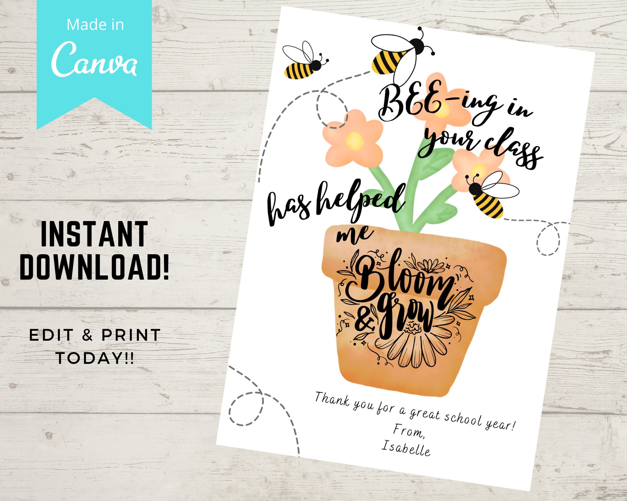 Teacher Gift Tag, Bloom and Grow Teacher Appreciation Gift, End of ...