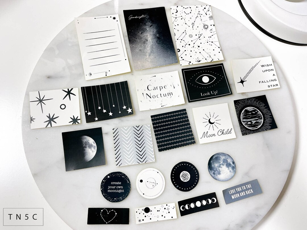 Moon and Stars Sticker Pack (sticker Flake, Sticker Set, Monochrome ...