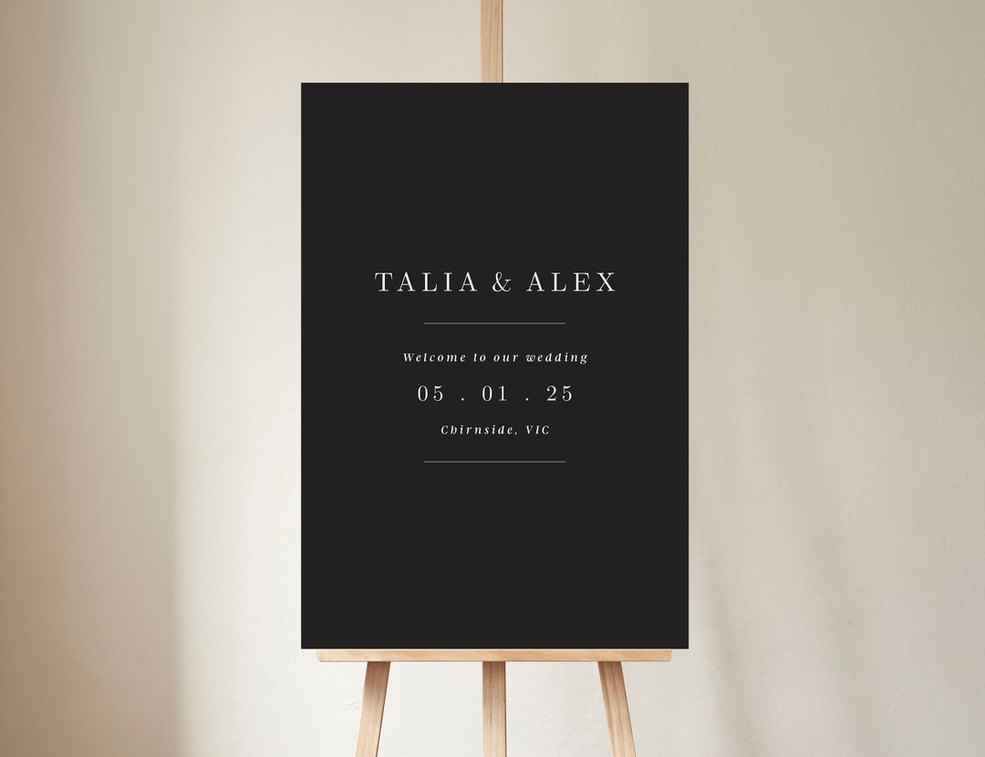 Modern Black Welcome Sign, Wedding Sign for Minimalist Wedding, Wedding ...
