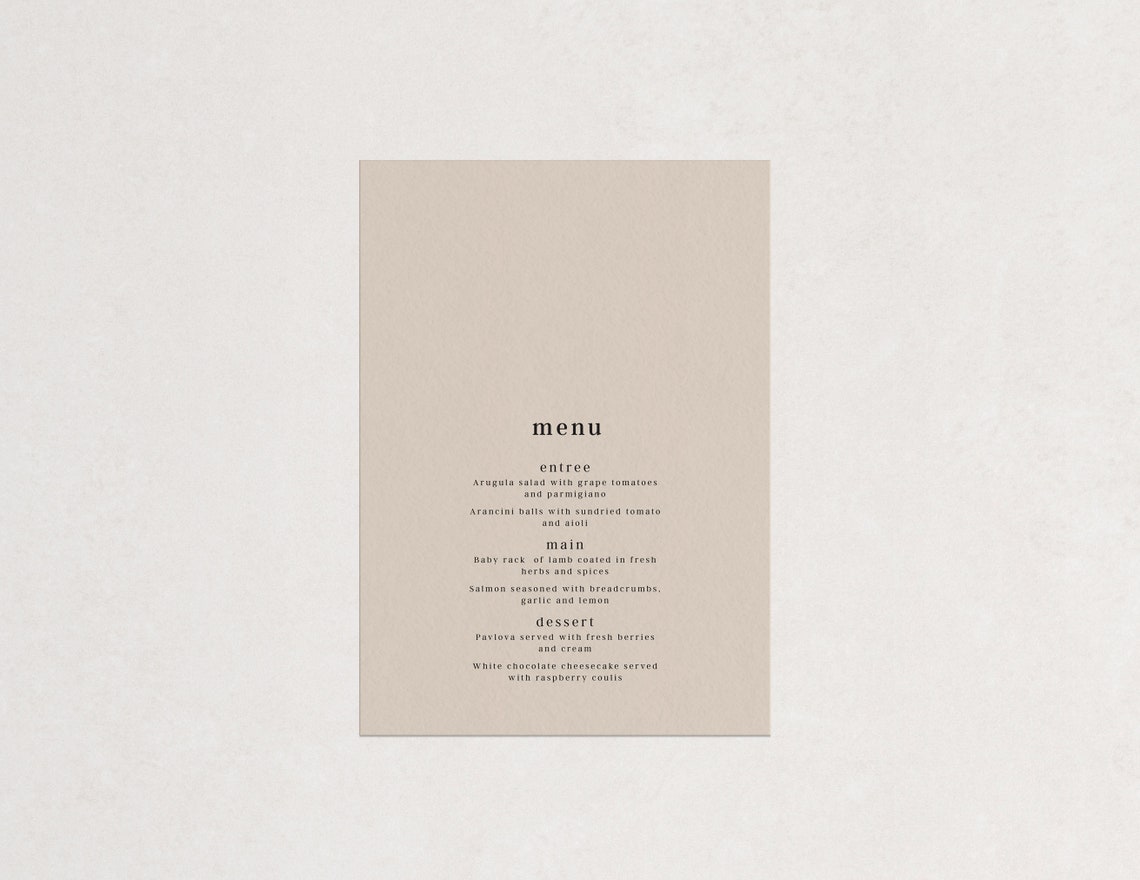 Beige Wedding Menu Template Minimalist Modern Dinner Menu | Etsy