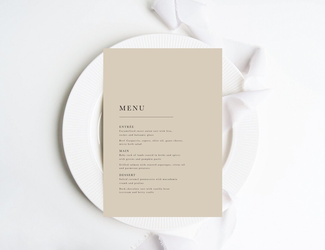 Beige Wedding Menu Template, Dinner Menu for Minimalist Wedding ...