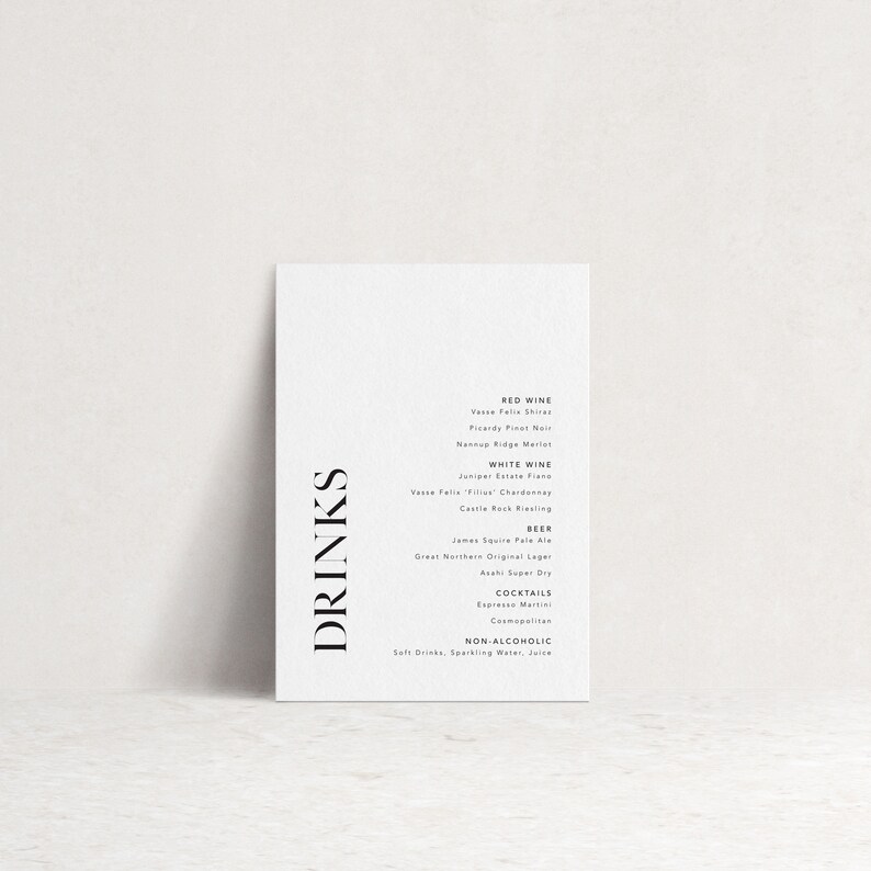 Modern Drinks Menu Bar Menu Template for Wedding Editable | Etsy