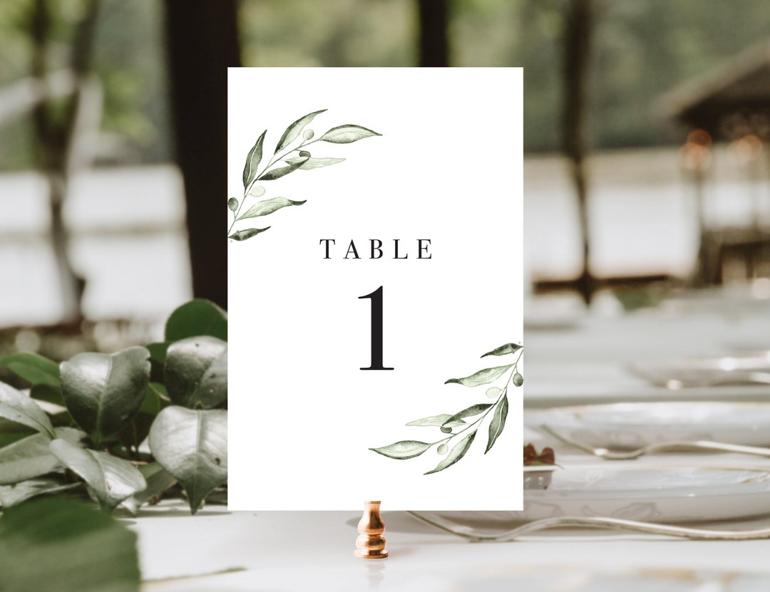 Greenery Table Numbers Template, Printable Wedding Table Numbers for ...