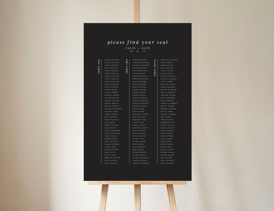 Modern Black Seating Chart Wedding Seating Plan Template - Etsy Australia