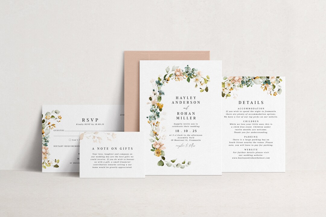 Floral Wedding Invitation, Printable Wedding Invite Template, Editable ...