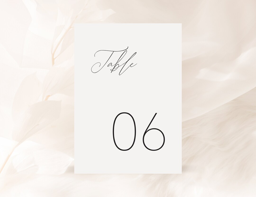 Minimalist Table Numbers Template, Table Numbers for Elegant Wedding ...