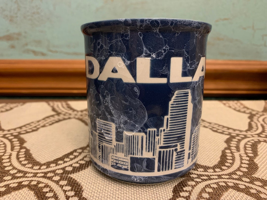 Vintage DALLAS Skyline Etched Art Pottery Marble Design Ceramic Coffee ...