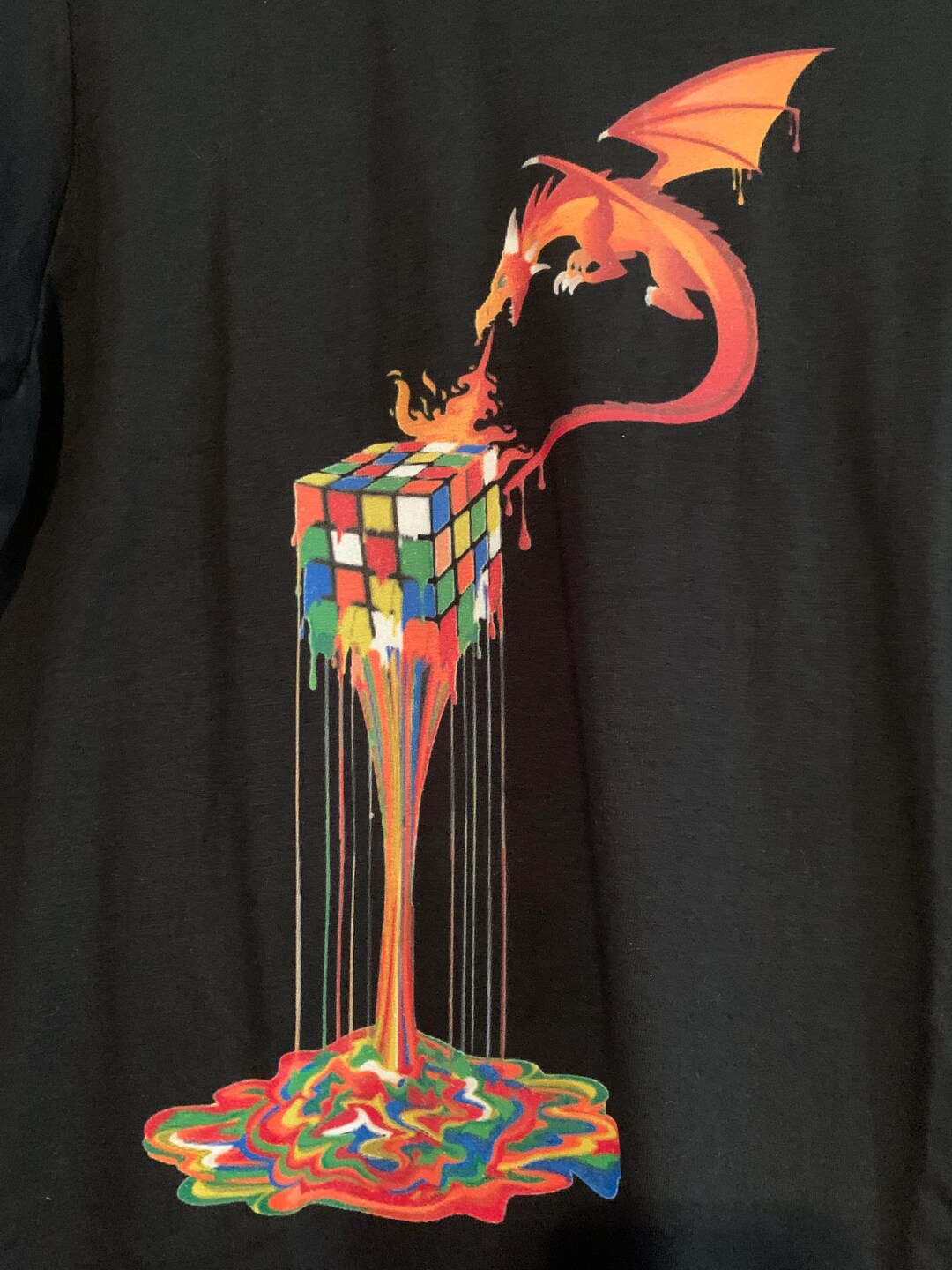 NWT Dragon Melting Rubik's Cube Image Adult Size S Black Short Sleeve ...
