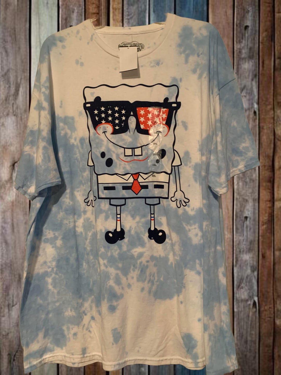 SPONGEBOB SQUAREPANTS Patriotic Tie Dye Adult Size 2XL Short Sleeve Tee ...