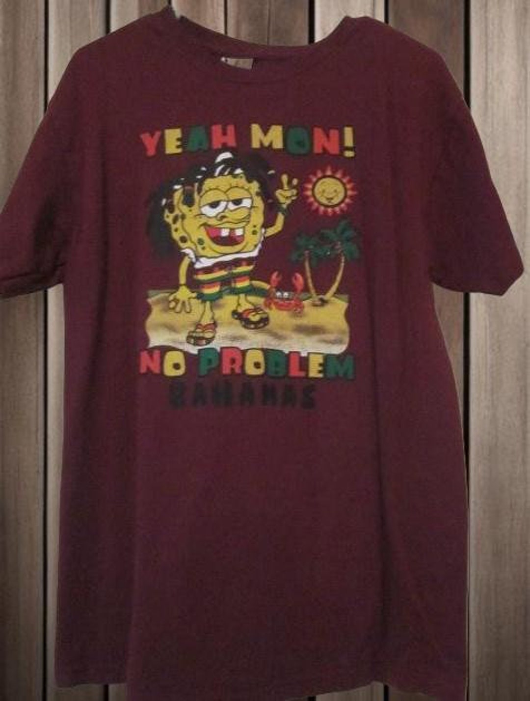 NWOT Spongebob Squarepants Bahamas yeah MON No Problem Burgundy Adult ...