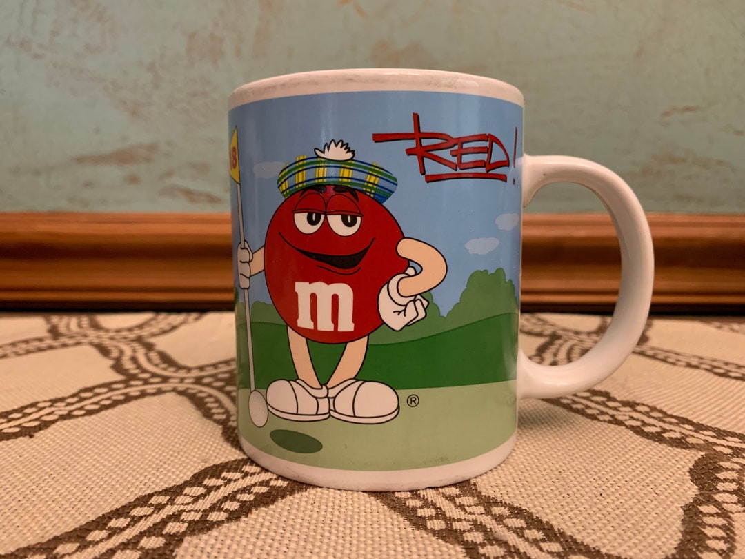 Vintage 2002 Mars M and M's Red & Blue Candy Images Ceramic Coffee Mug ...