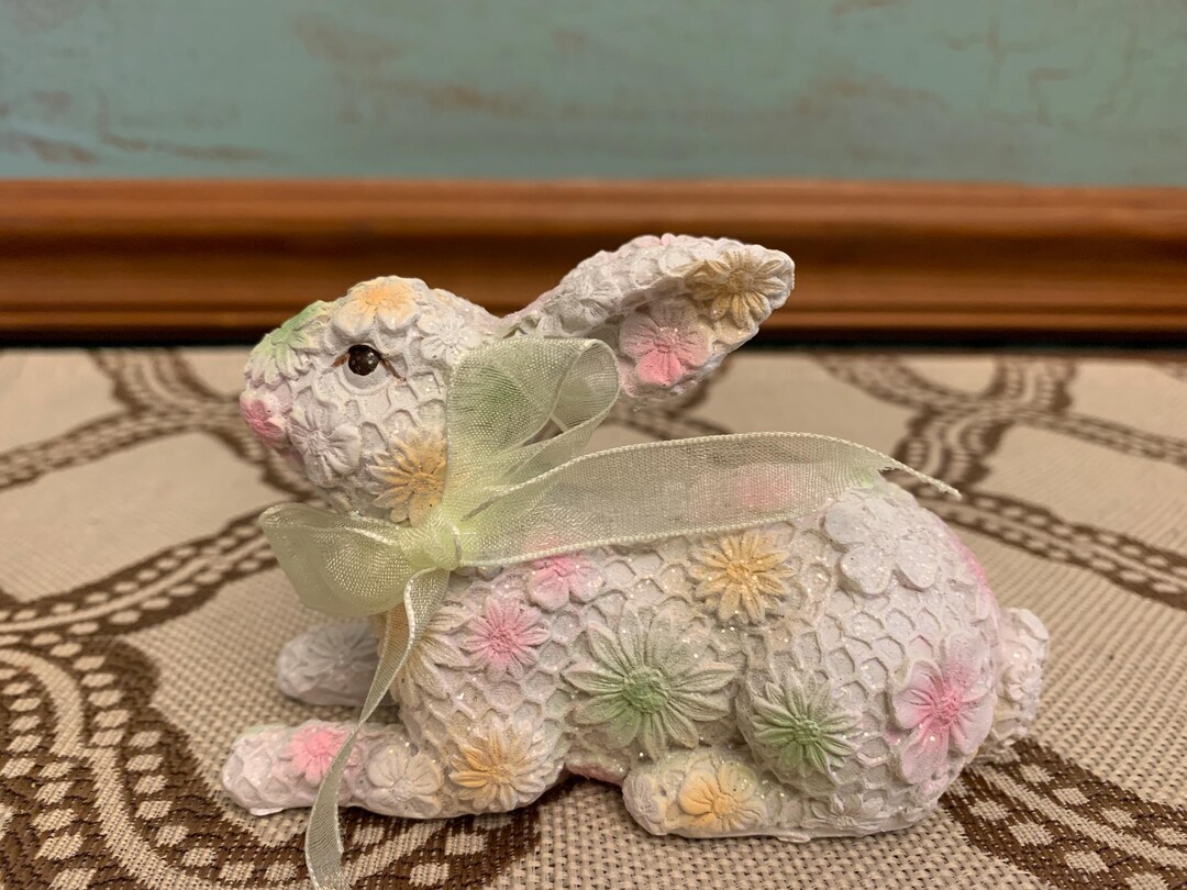 Vintage Raised Relief Floral Design White Rabbit Resin Figurine - Etsy