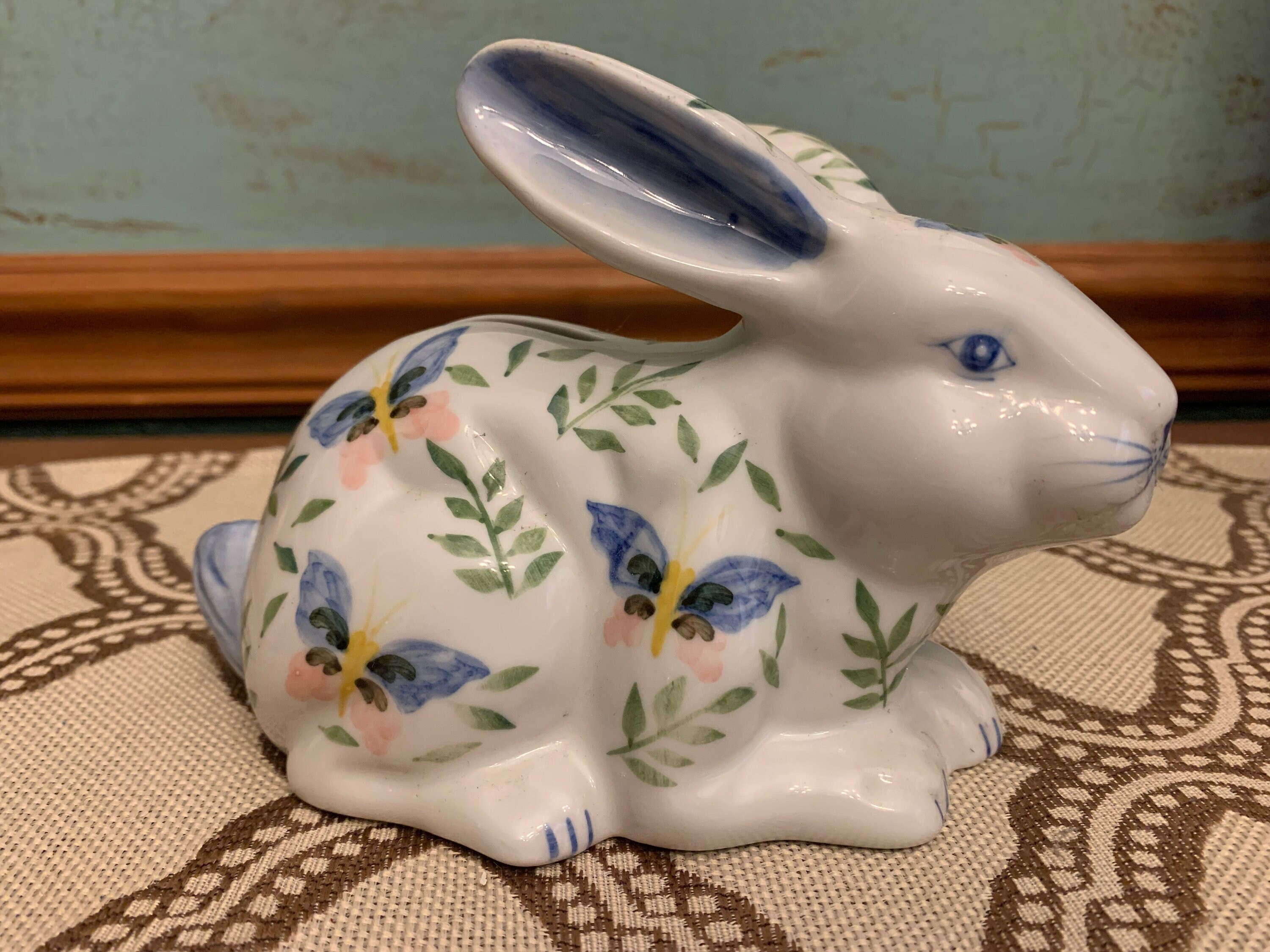 Vintage Andrea by Sadek Ceramic Bunny Rabbit With Floral & Butterfly ...