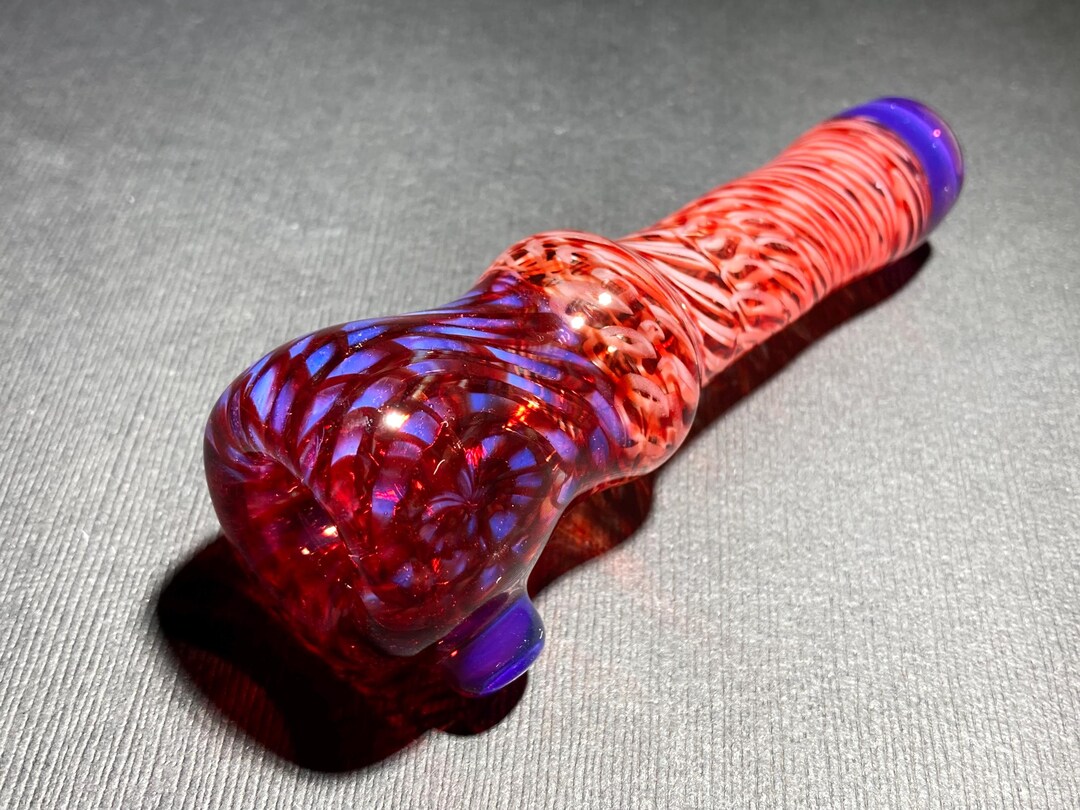 Chillum Glass Pipe / Fire Hot Pink Full Cane Worked Heady Chillum ...