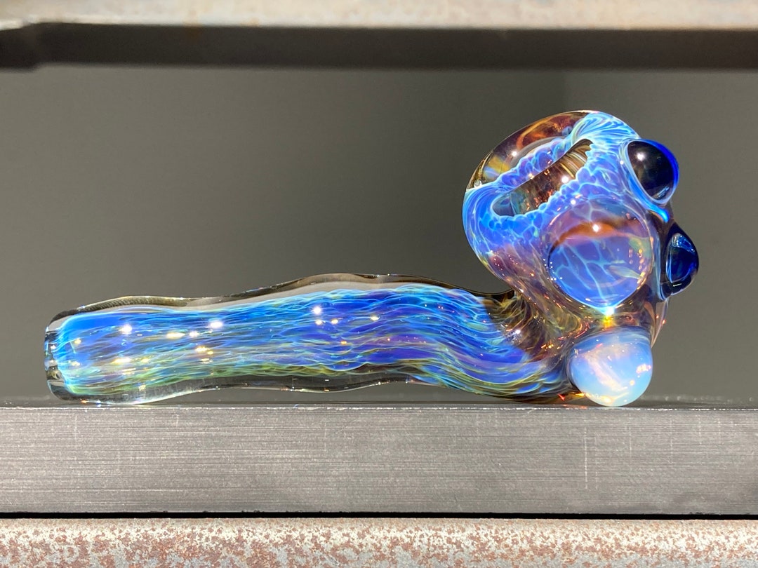 Ice Blue Iridescent Small Pocket Sherlock Glass Pipe // Silver Purple ...