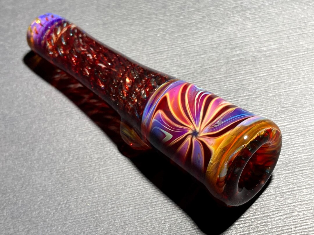 Chillum Glass Pipe / Large Chillum / Blood Red Sunset Fade to Electric ...