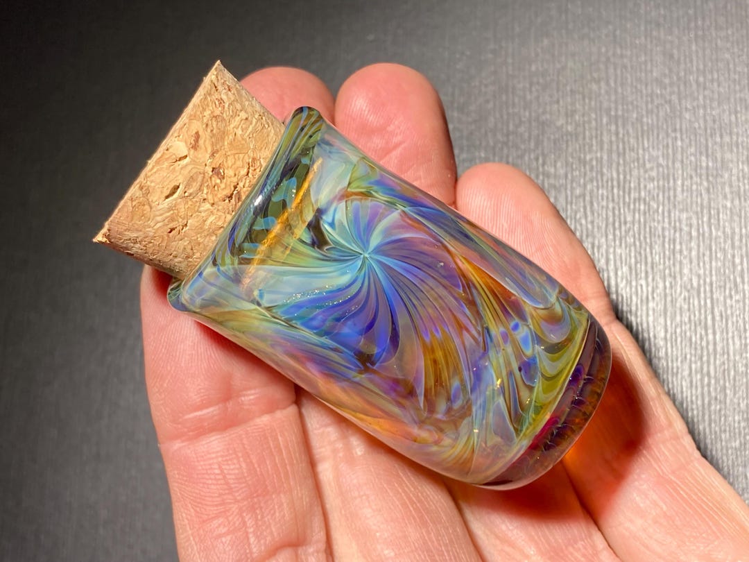 Blown Glass Jar / Pocket Glass Jar / Air Tight Jar With Cork / Silver ...