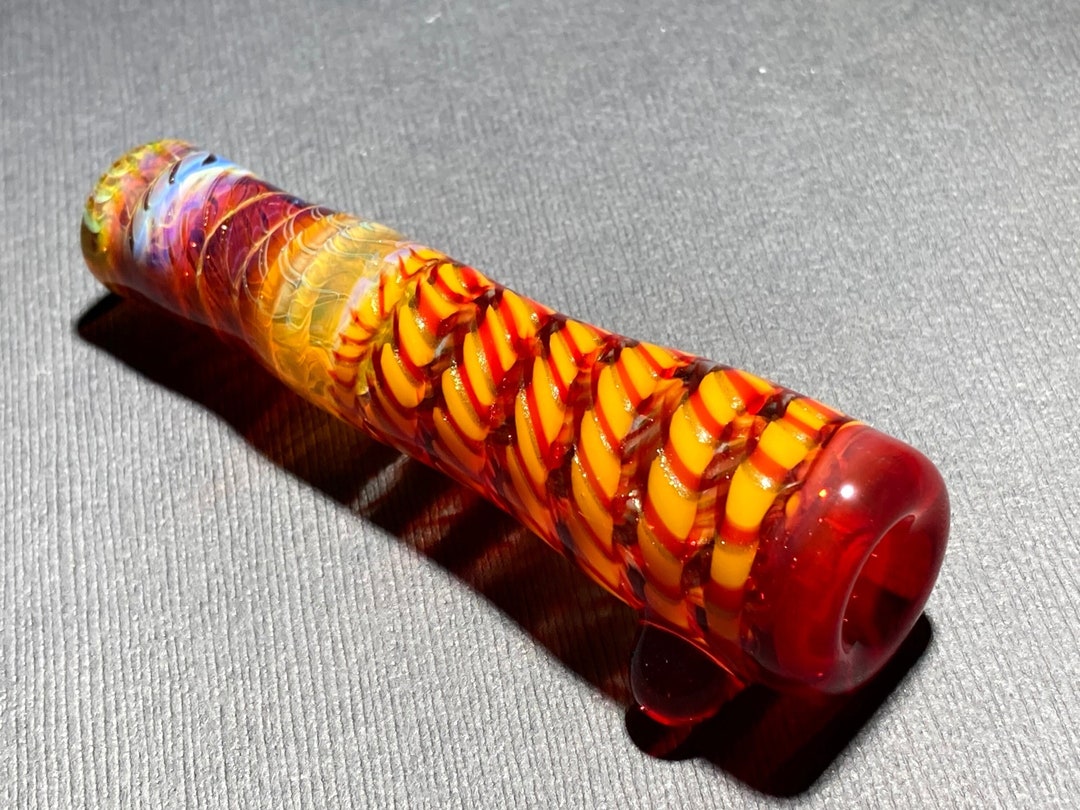 Chillum Glass Pipe One Hitter // 3-section Golden Rod and Jackpot Rasta ...