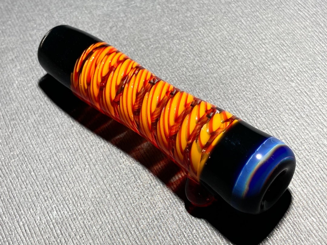 Golden Rod Rasta Cane Chillum Glass Pipe One Hitter / 4-section Golden ...