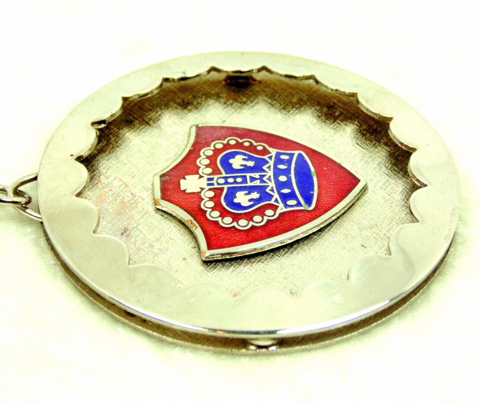 Heraldic Medallion Pendant Necklace With Red Shield, Blue Crown, Silver ...