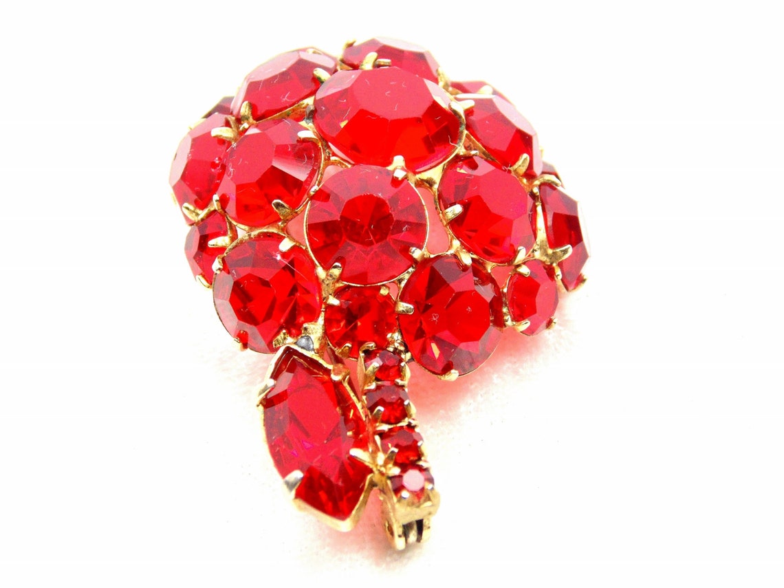 Vintage Red Rhinestone Cherry Brooch, Crystal Glass Fruit Pin - Etsy