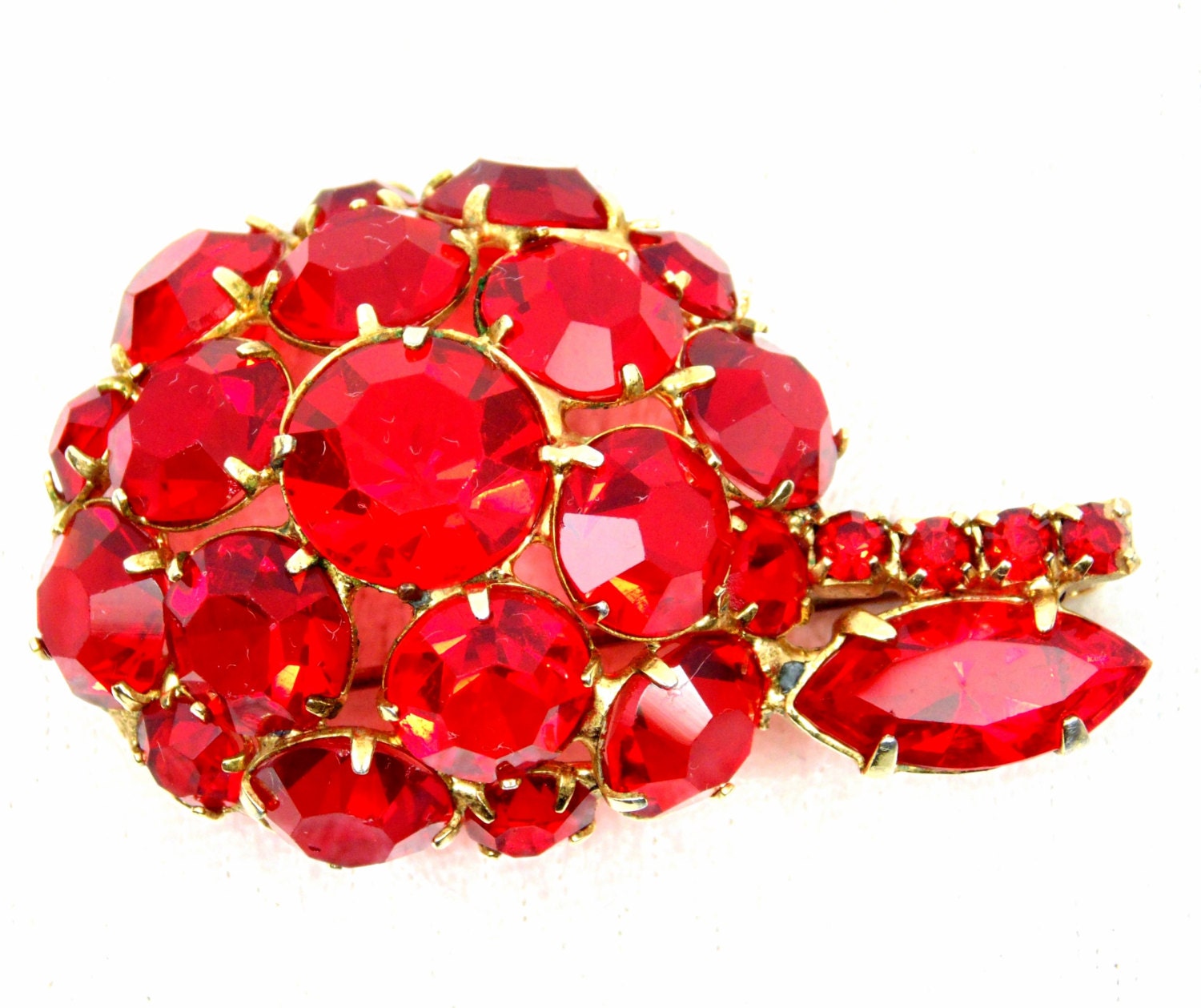 Vintage Red Rhinestone Cherry Brooch, Crystal Glass Fruit Pin - Etsy