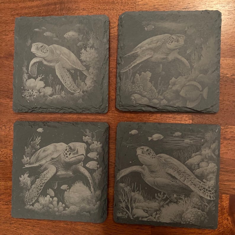 Sea Turtle Black Slate Coasters 4 Pack Set - Etsy