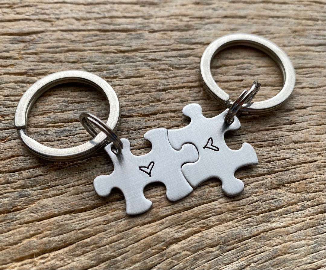 MINIATURE Stainless Steel Puzzle Piece Key Chains With Hearts Best ...