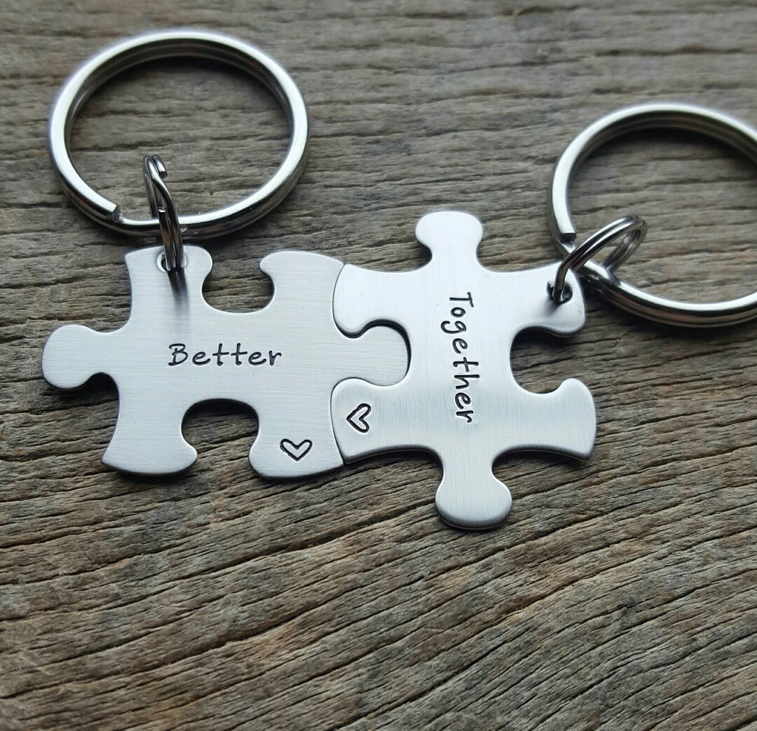 Customizable Better Together Puzzle Piece Key Chain Set - Hand Stamped ...