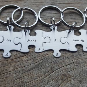 Personalized Hand Stamped Set of 6 Puzzle Piece Key Chainsset Together ...