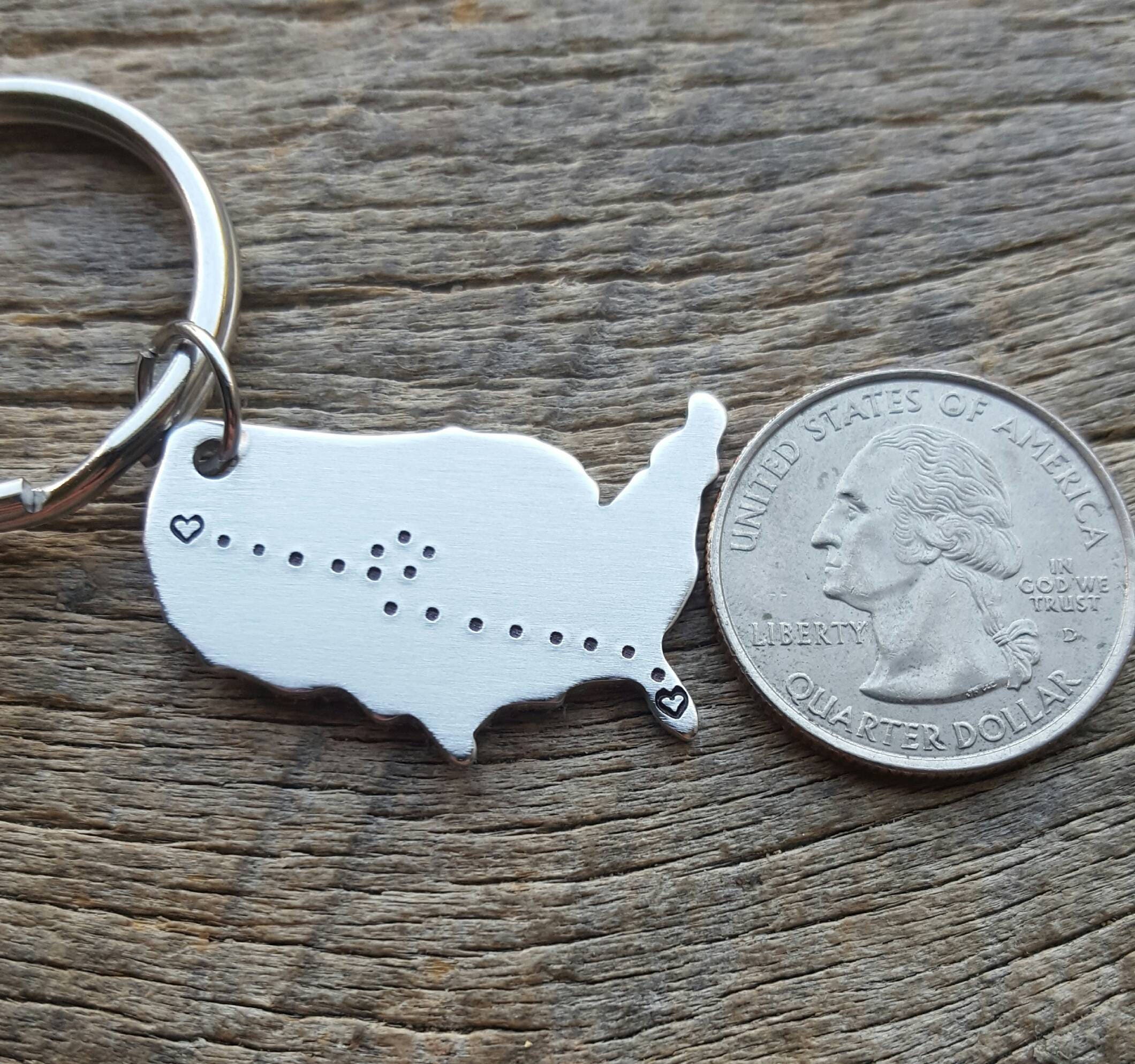 Customizable Set of 2 United States Aluminum Map Key Chain- Long ...