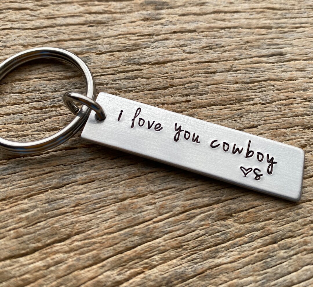 I Love You Cowboy Customizable Initial Hand Stamped Aluminum Travel Key ...