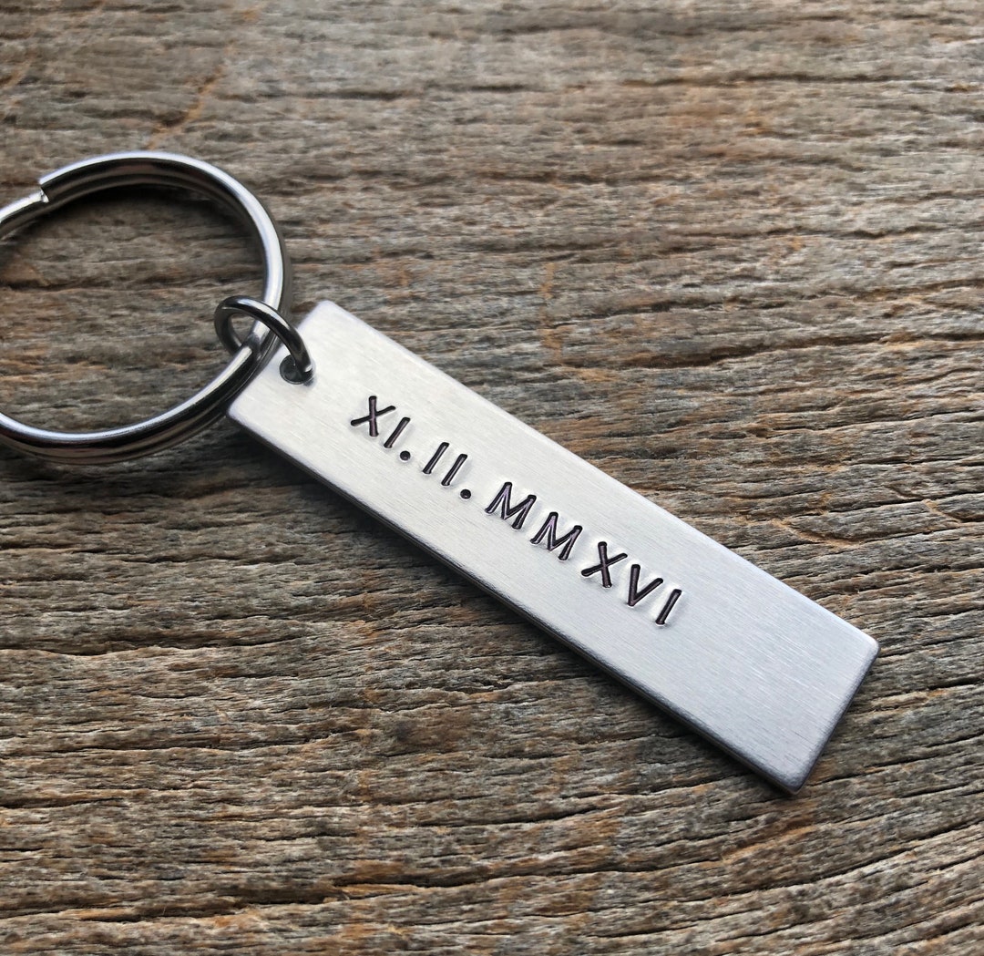 Roman Numeral Hand Stamped Light Weight Aluminum Rectangle Key Chain ...