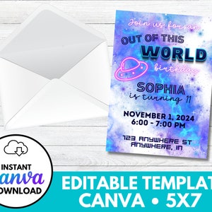 Editable Galaxy Invitation - Galaxy Birthday Party - Child or Teen ...
