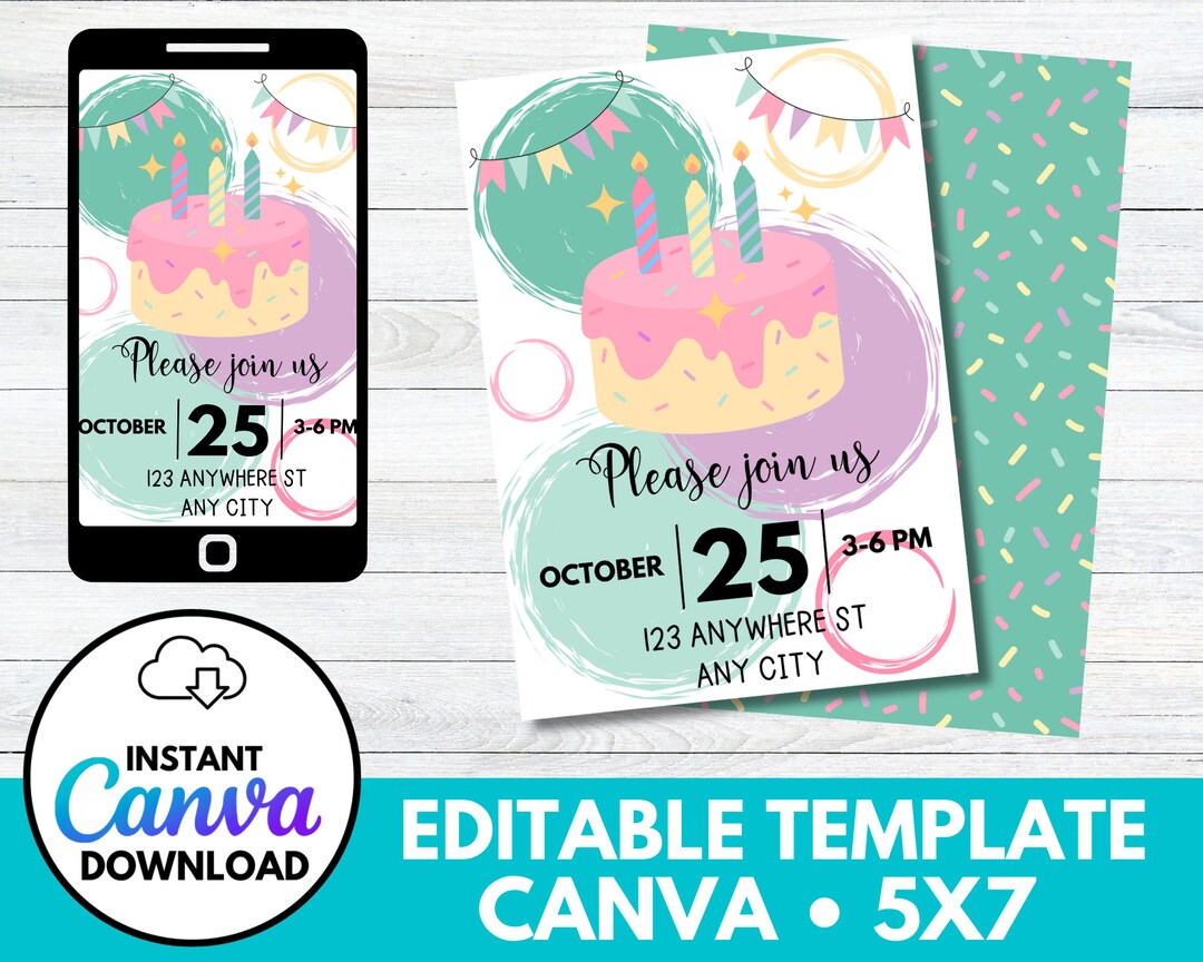 Editable Pastel Birthday Cake Invitation - Pastel Birthday Party ...