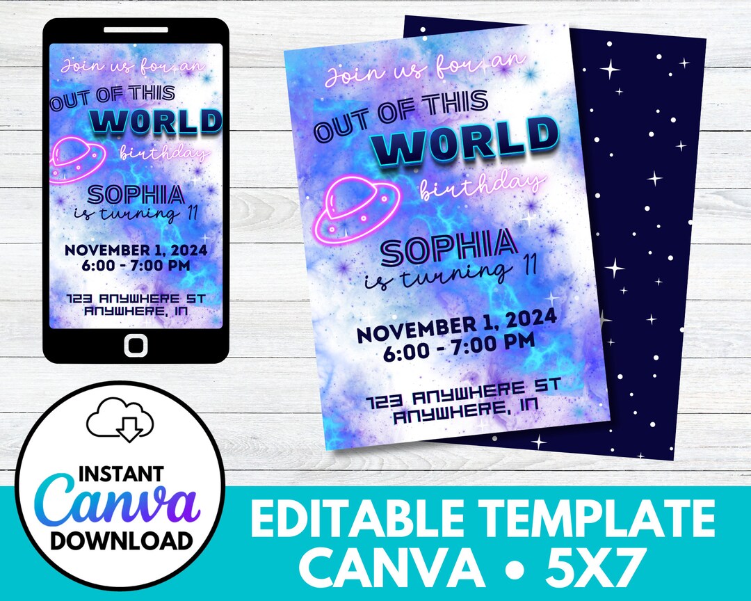 Editable Galaxy Invitation - Galaxy Birthday Party - Child or Teen ...