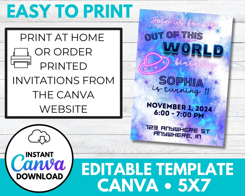 Editable Galaxy Invitation - Galaxy Birthday Party - Child or Teen ...