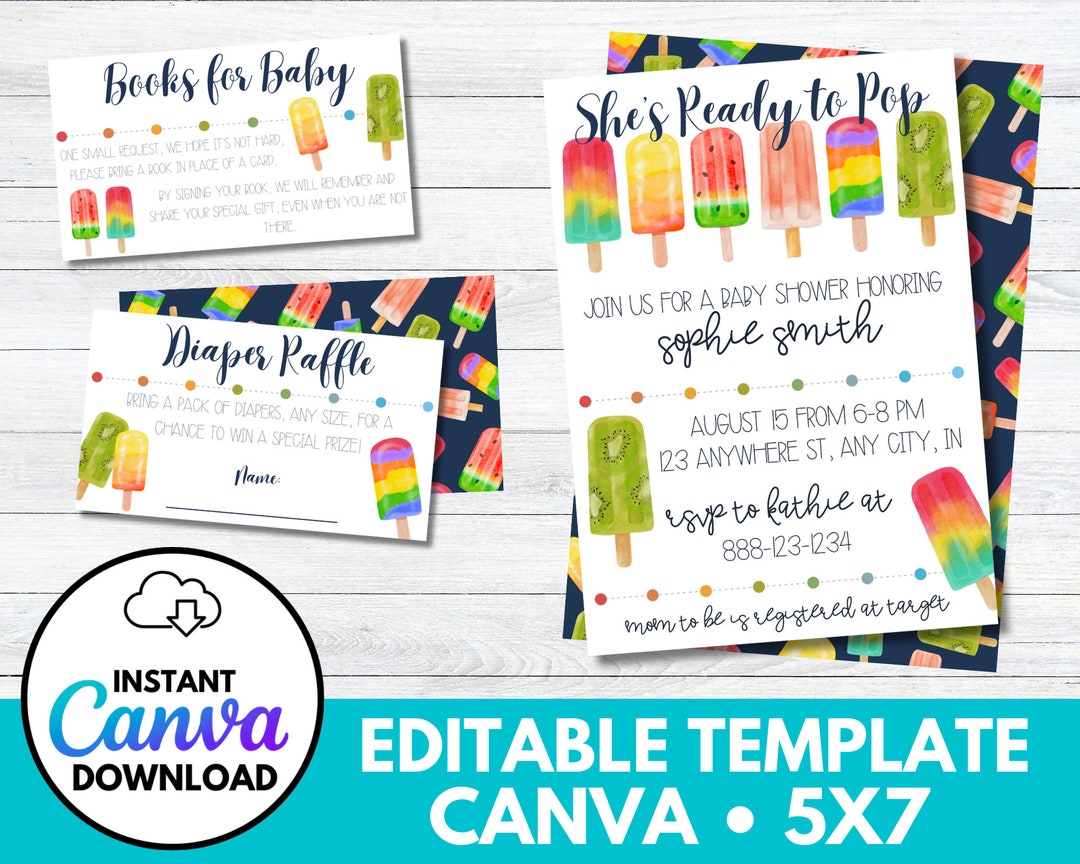 Editable Ready to Pop Baby Shower Invitation - Diaper Raffle - Books ...