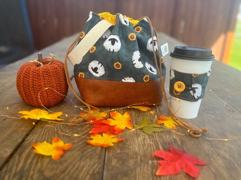 Sheep and Sunflower Project Bags Sock Size Drawstring - Etsy