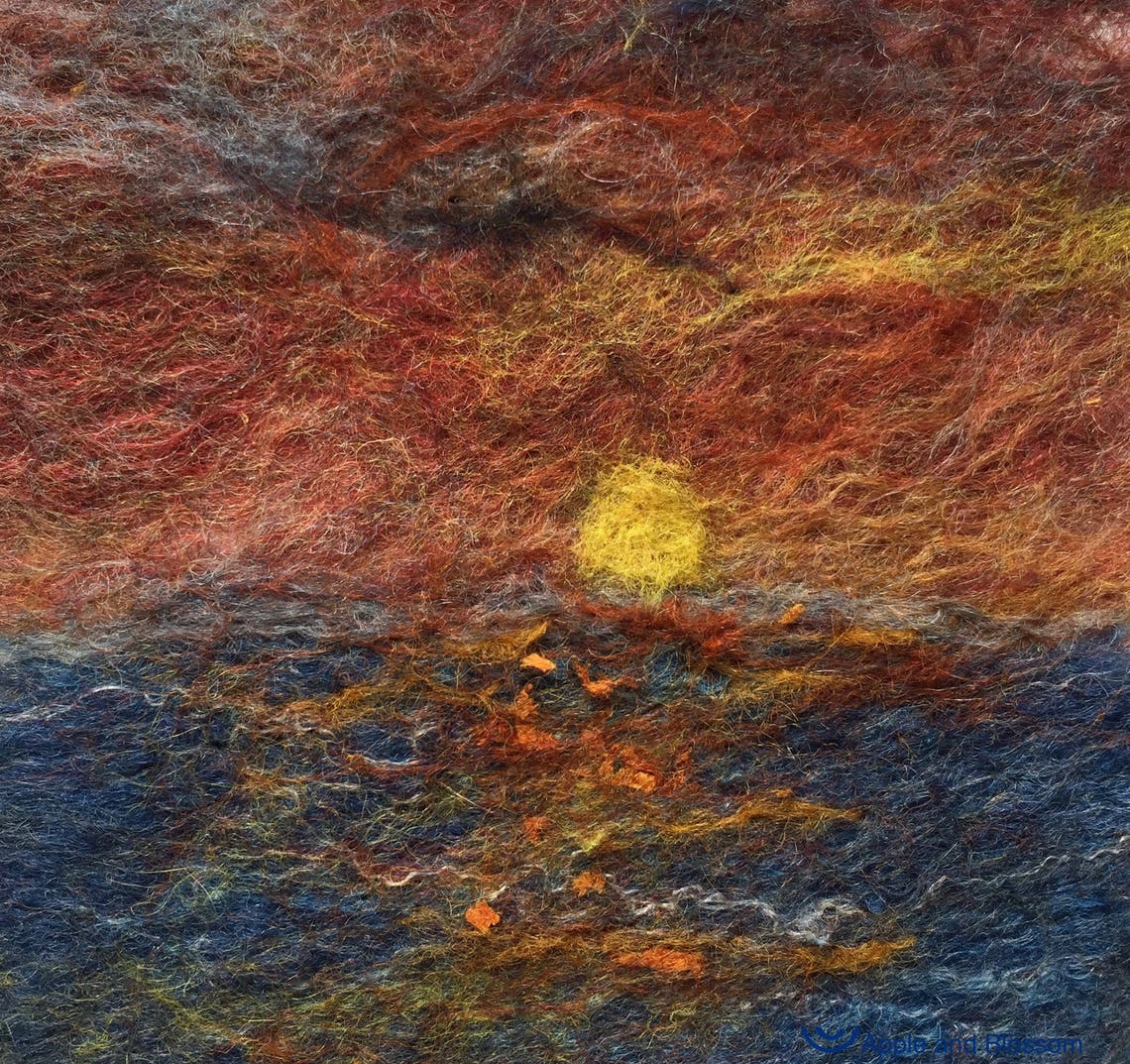 Sunset Picture, Sunset Painting, Wool Painting, Fibre Art, Coast ...