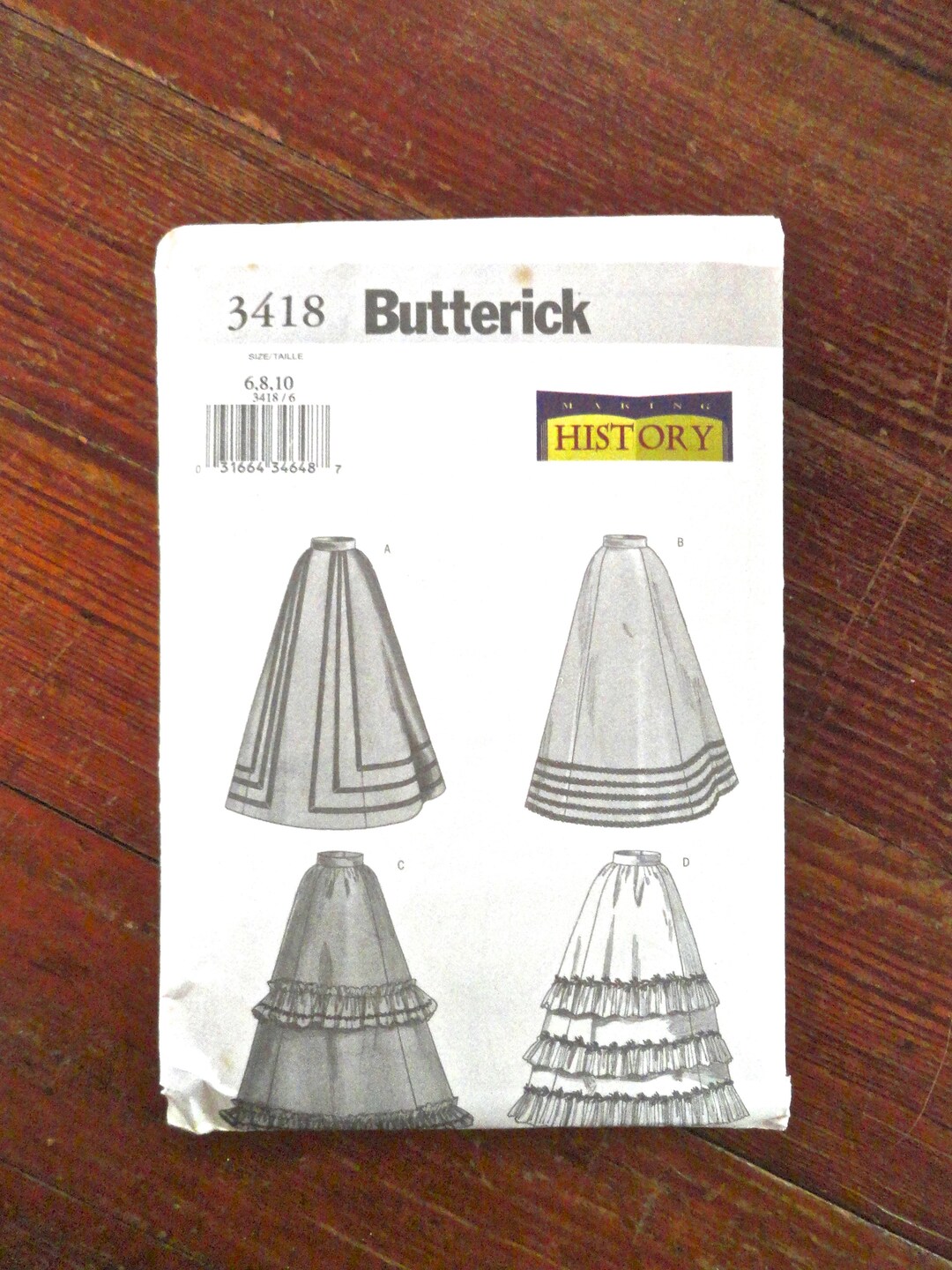 2002 BUTTERICK 3418 UNCUT Factory Folded Skirt 6 8 10 Making History ...