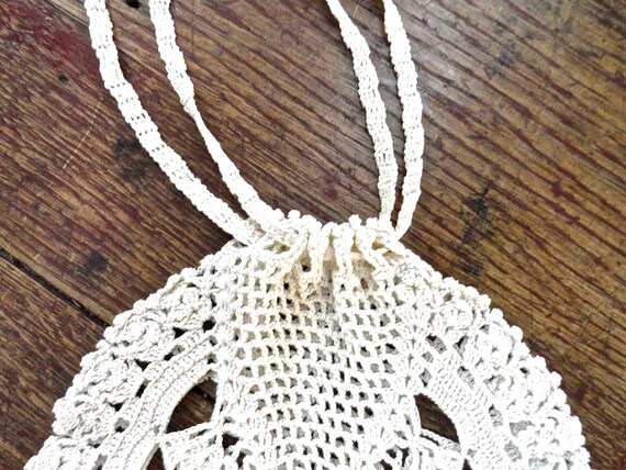 VINTAGE RETICULE cotton crochet drawstring communion … - Gem