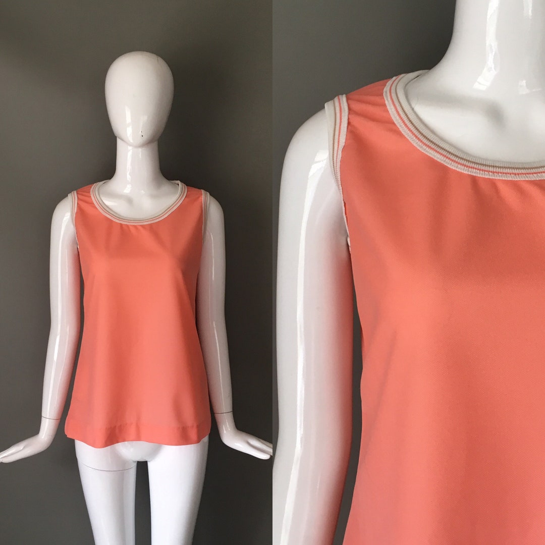 Super Cute Vtg 70s Jantzen Label Peach Poly Sleeveless Scoop Neck Poly ...