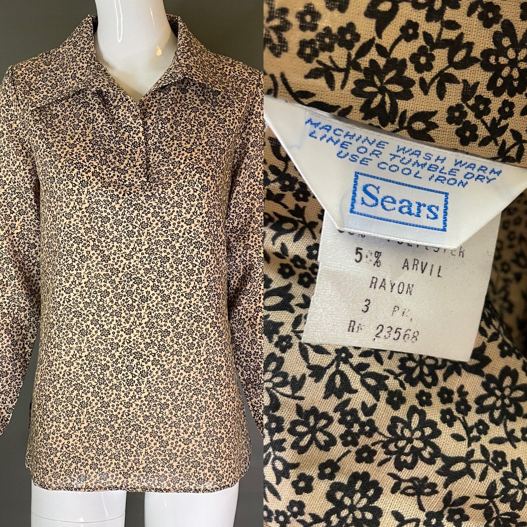Vtg 70s New Old Stock Sears Label Crisp Cotton Top Blouse Size M Mint ...