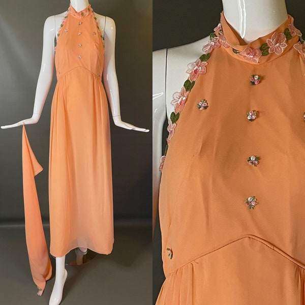 Peach Chiffon Dress - Etsy