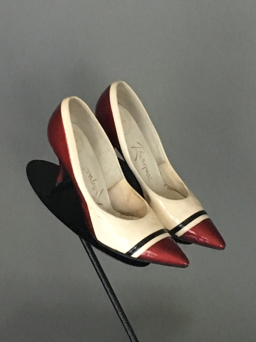 Stunning Vtg 50s Crimson Captoe Sexy Risque Label Pointy Toe Pump Shoe ...