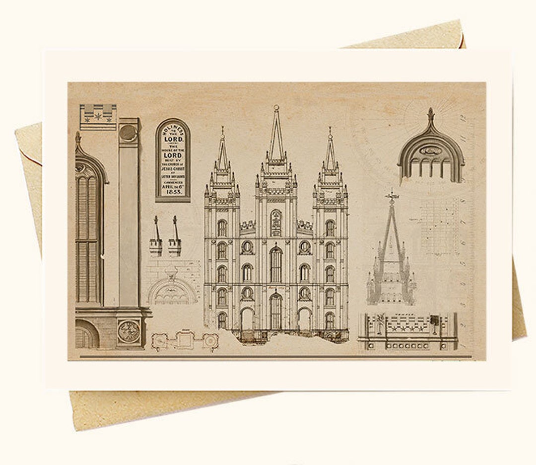 FREE SHIPPING Over 35- Salt Lake Temple Blueprints - Note Card Set ...
