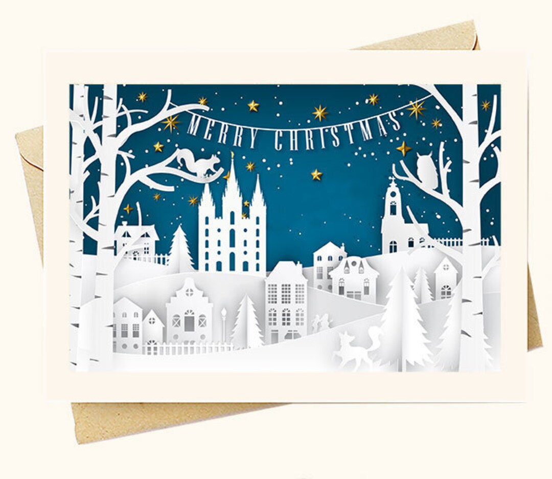 FREE SHIPPING OVER 35 Salt Lake Temple Christmas Scene Note Card Set ...