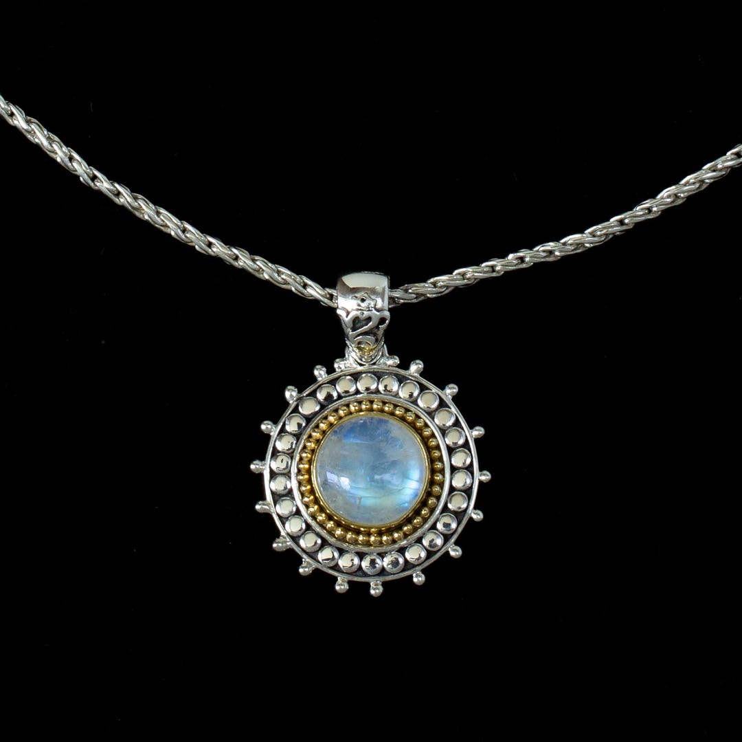 Rainbow Moonstone Sun Necklace: Sterling Silver & 18K Gold Vermeil ...